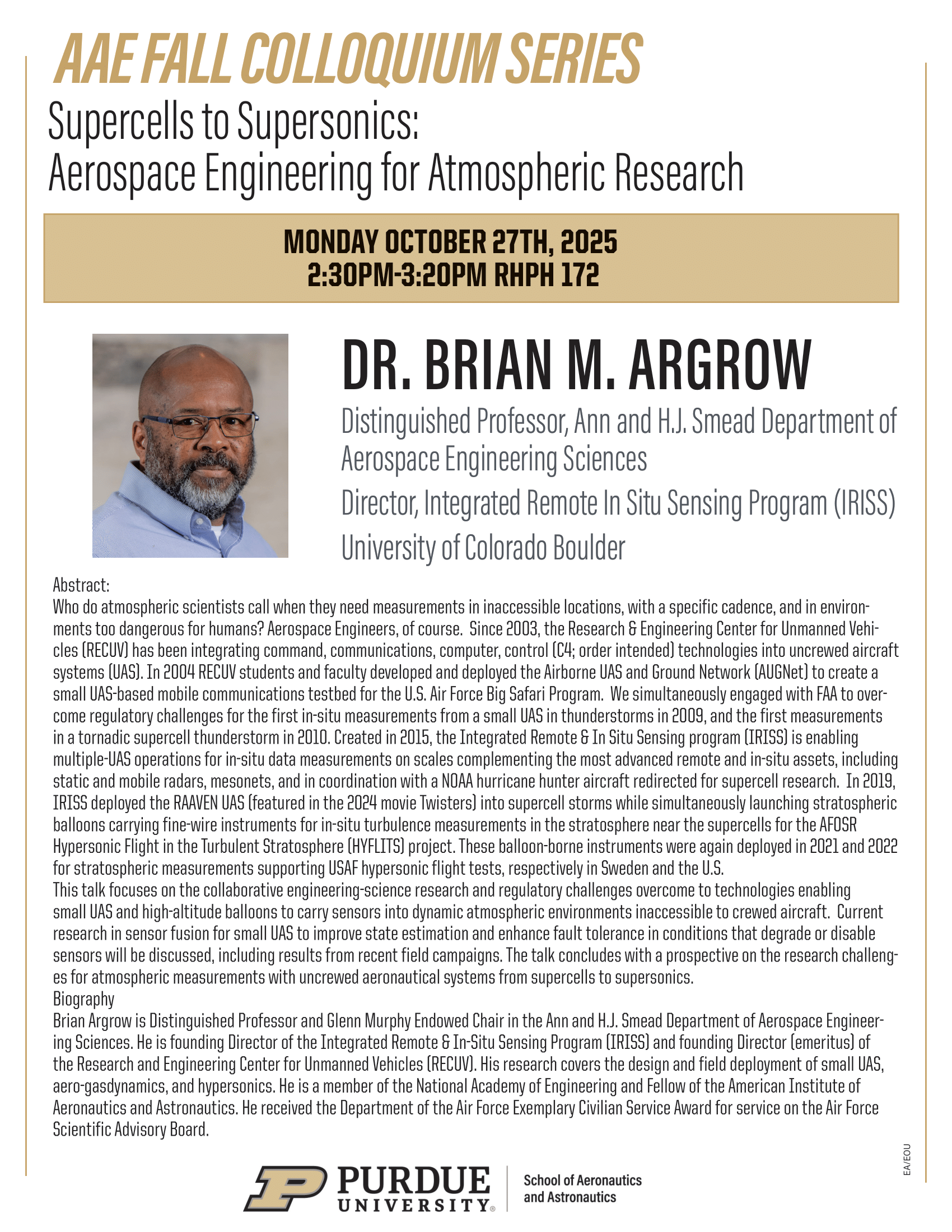 AAE Fall Colloquium with Dr. Brian Argrow - School of Aeronautics and ...