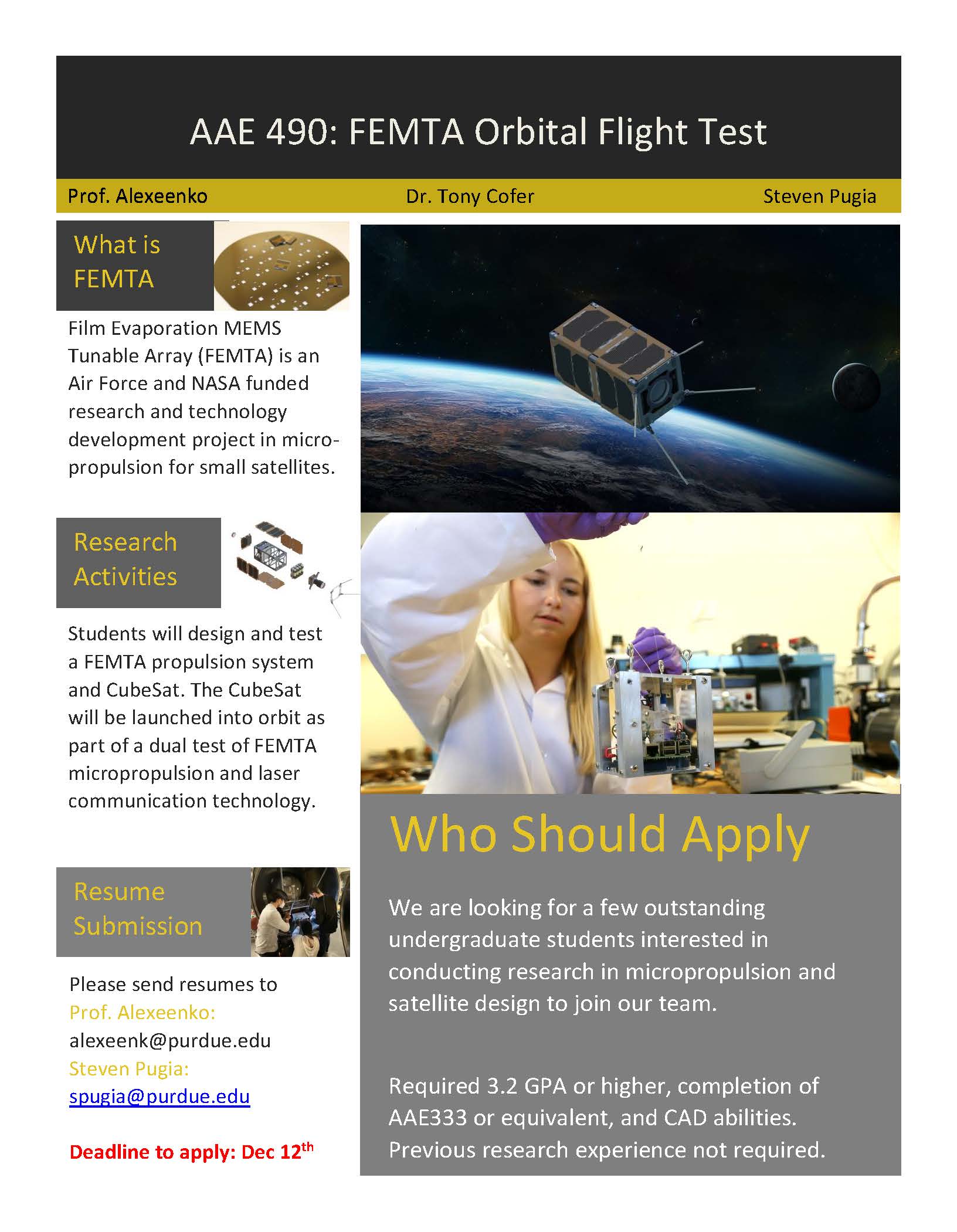 New AAE 490 Spring 2022 Course: FEMTA Orbital Flight Test - AAE Flight ...