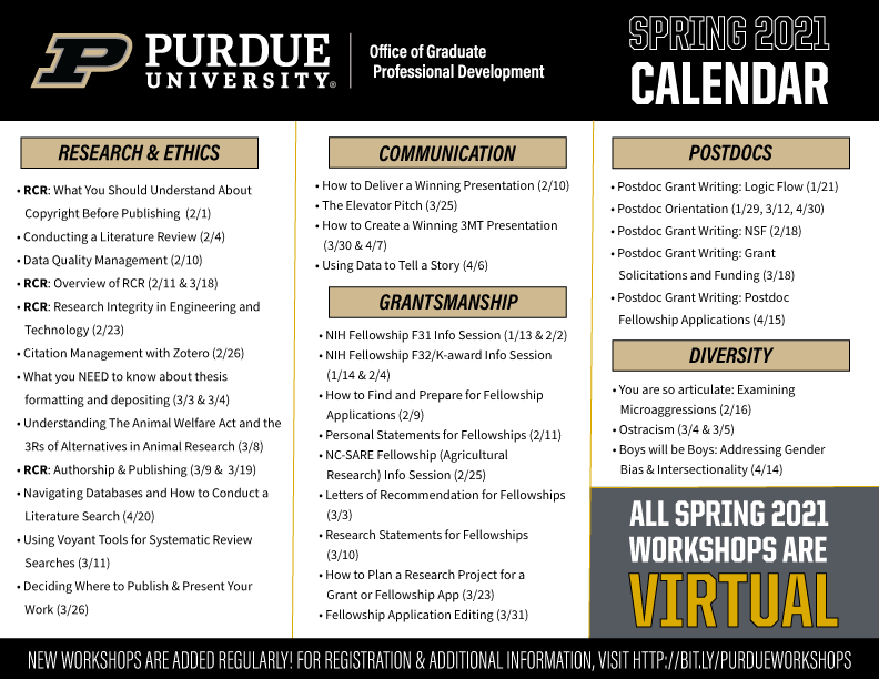 Spring 2021 Graduate Professional Development Calendar - Elmore Family ...