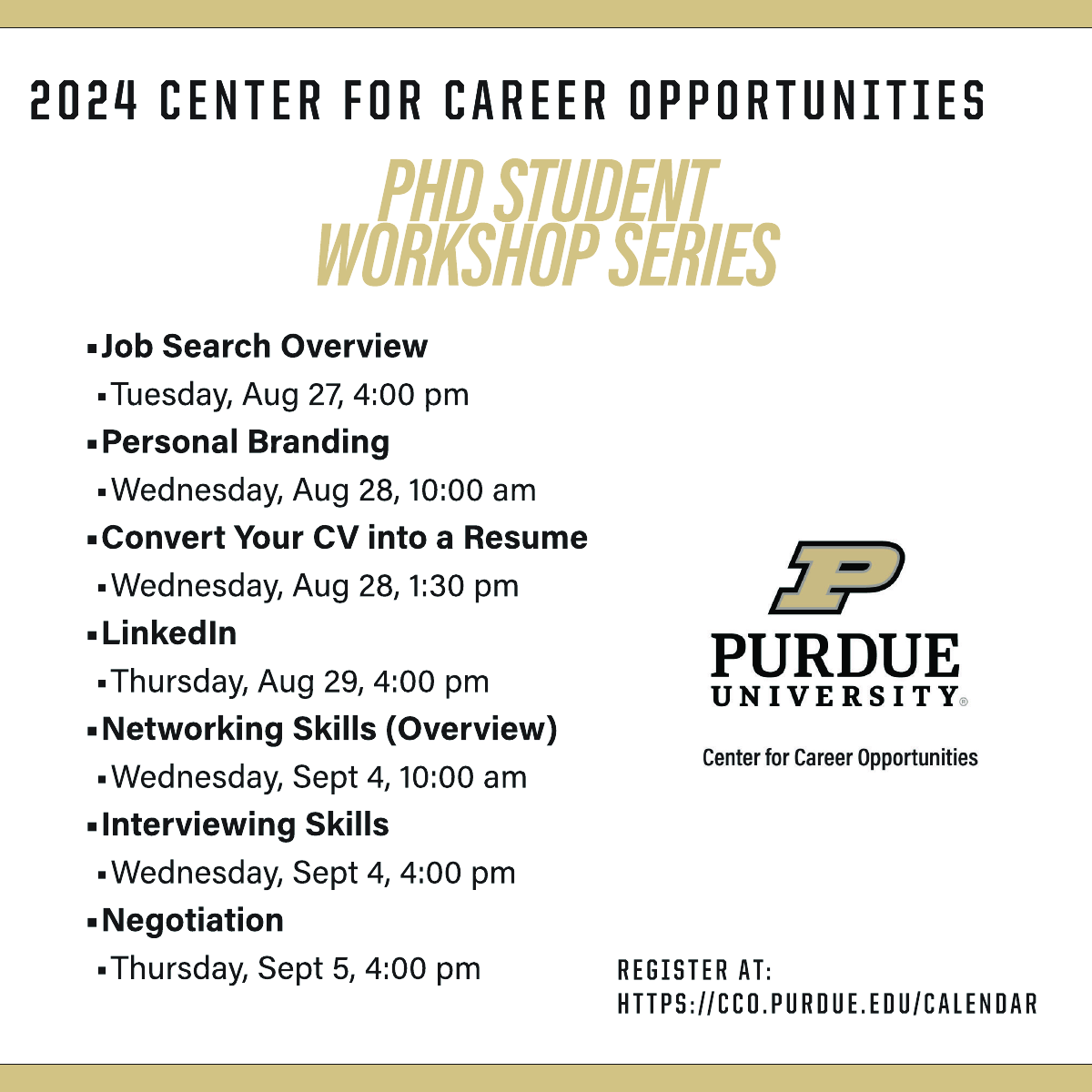 Center for Career Opportunities FALL 2024 PhD Student Workshop Series ...
