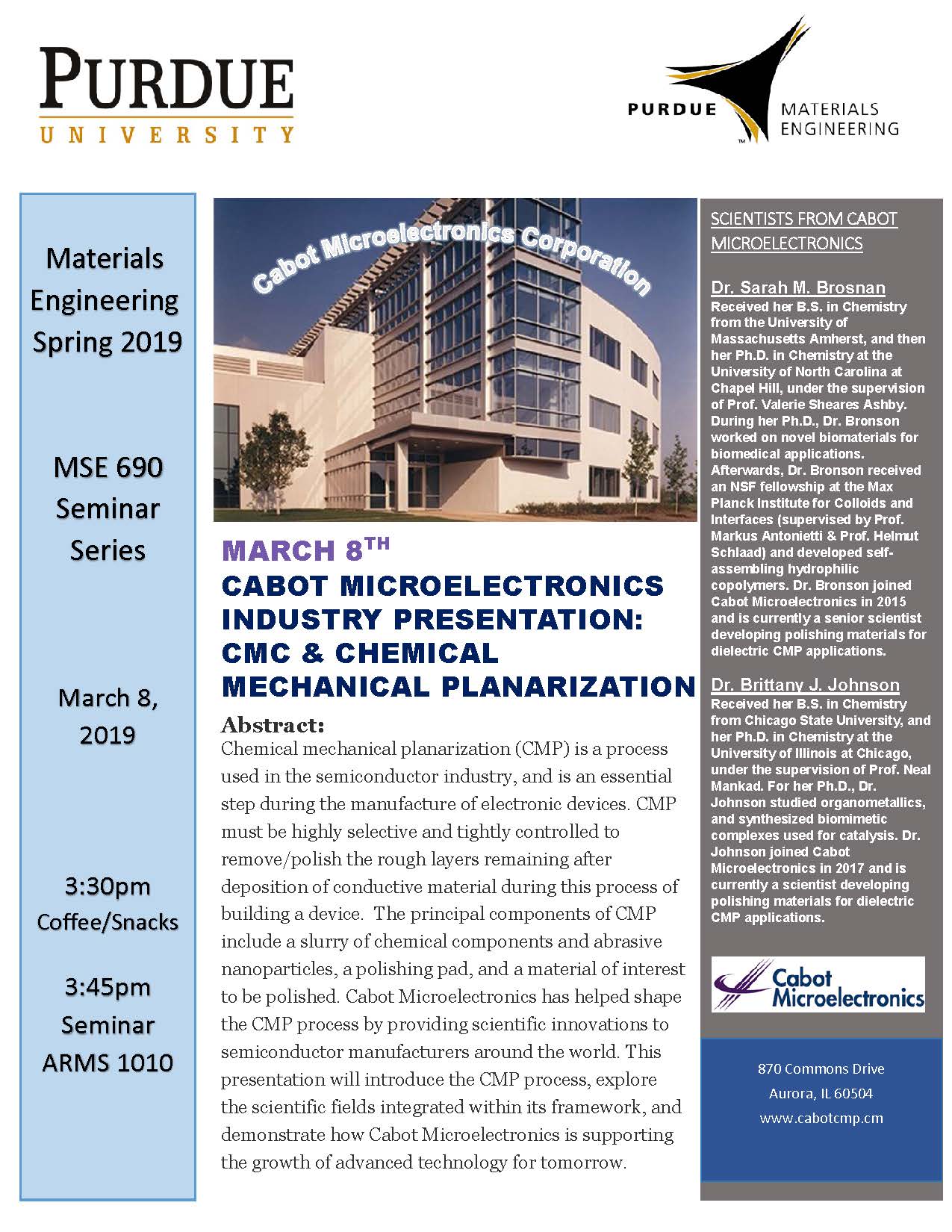MSE 690 Seminar Speaker Cabot Microelectronics - Materials Engineering ...